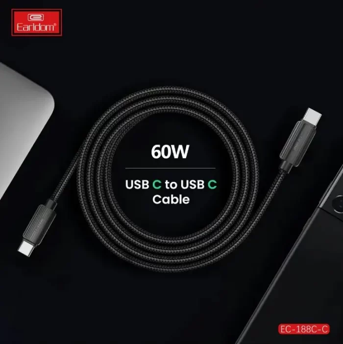 Earldom EC-188C-C USB-C to USB-C Charging Cable1 Meter 60 Watt Black ...